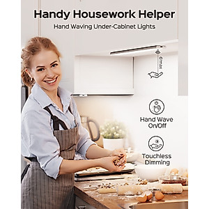 JACKYLED 2 Pack 16in Under Cabinet Lights for Kitchen, Under Cabinet Task Lighting Updated Wave Sensor Indoor, 65 LED Rechargeable 3000mAh Battery Under Counter Lights in Kitchen, Closet, Bedroom