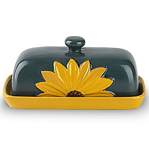 Butter Dish With Lid For Countertop Ceramic Butter Keeper Sunflower Butter Container Butter Holder Butter Tray Large Butter Dish Covered Butter Dish Farmhouse Butter Dish