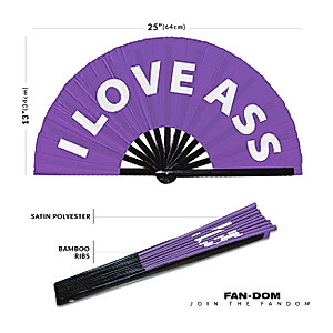 I Love Ass Hand Fan Foldable Bamboo Circuit Hand Fan Funny Gag Curse Words Expressions Statement Gifts Festival Accessories Rave Handheld Circuit Event Fan Clack Fans (Purple)
