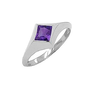 Takar Solid Sterling Silver Solitaire Princess-Cut Genuine Amethyst Ring (Size 8)