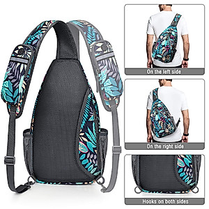 G4Free Sling Bag RFID Blocking Sling Backpack Crossbody Chest Bag Daypack for Hiking Travel(Blue Leaf)