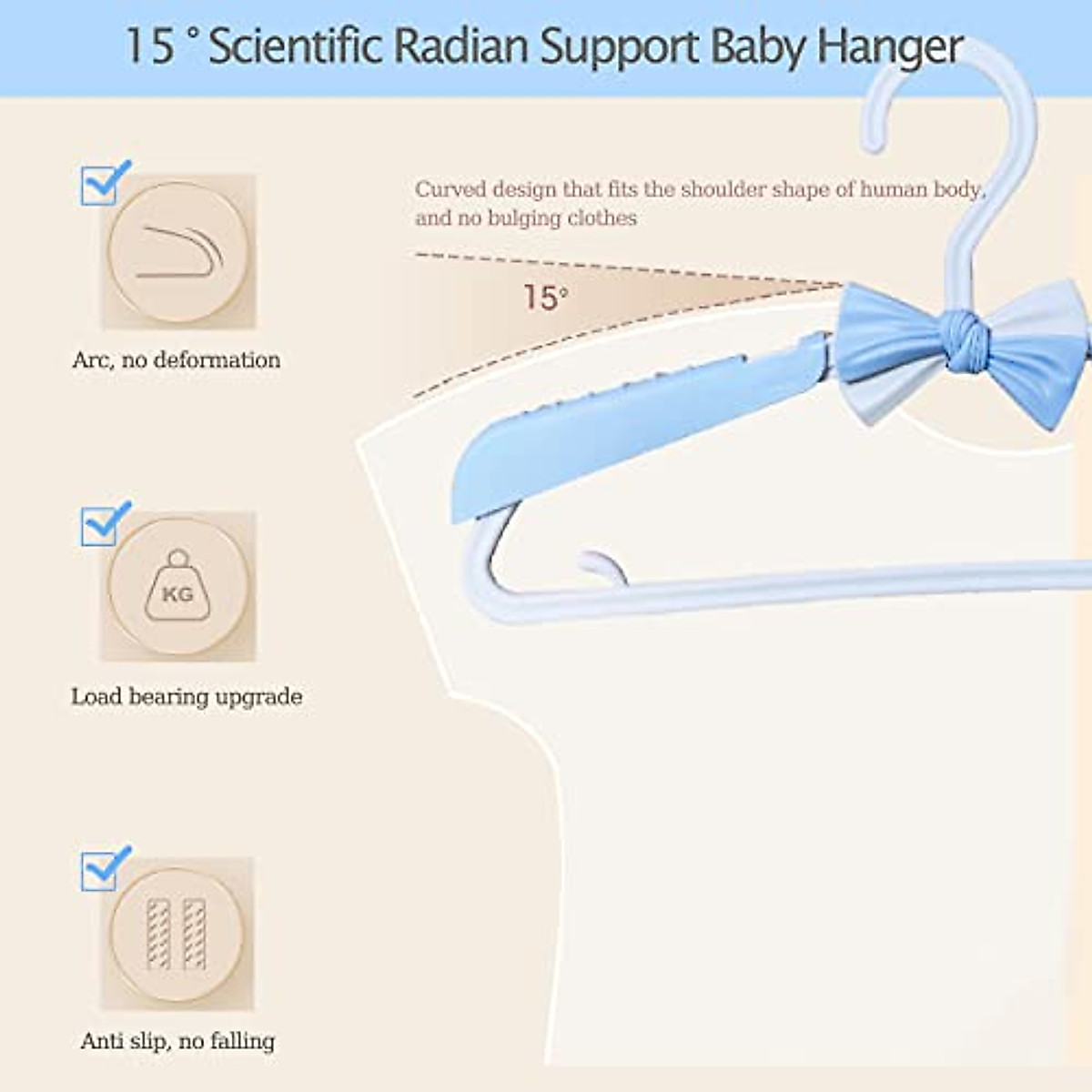 Jacriah Baby Hangers for Nursery Closet, 20 Pack No-Slip Children Clothes Hangers Set, Adjustable Infant Pant Hanger for Newborn, Blue Durable Thicken Toddlers Kids Coat Hangers, Cute Bow Tie Shaped