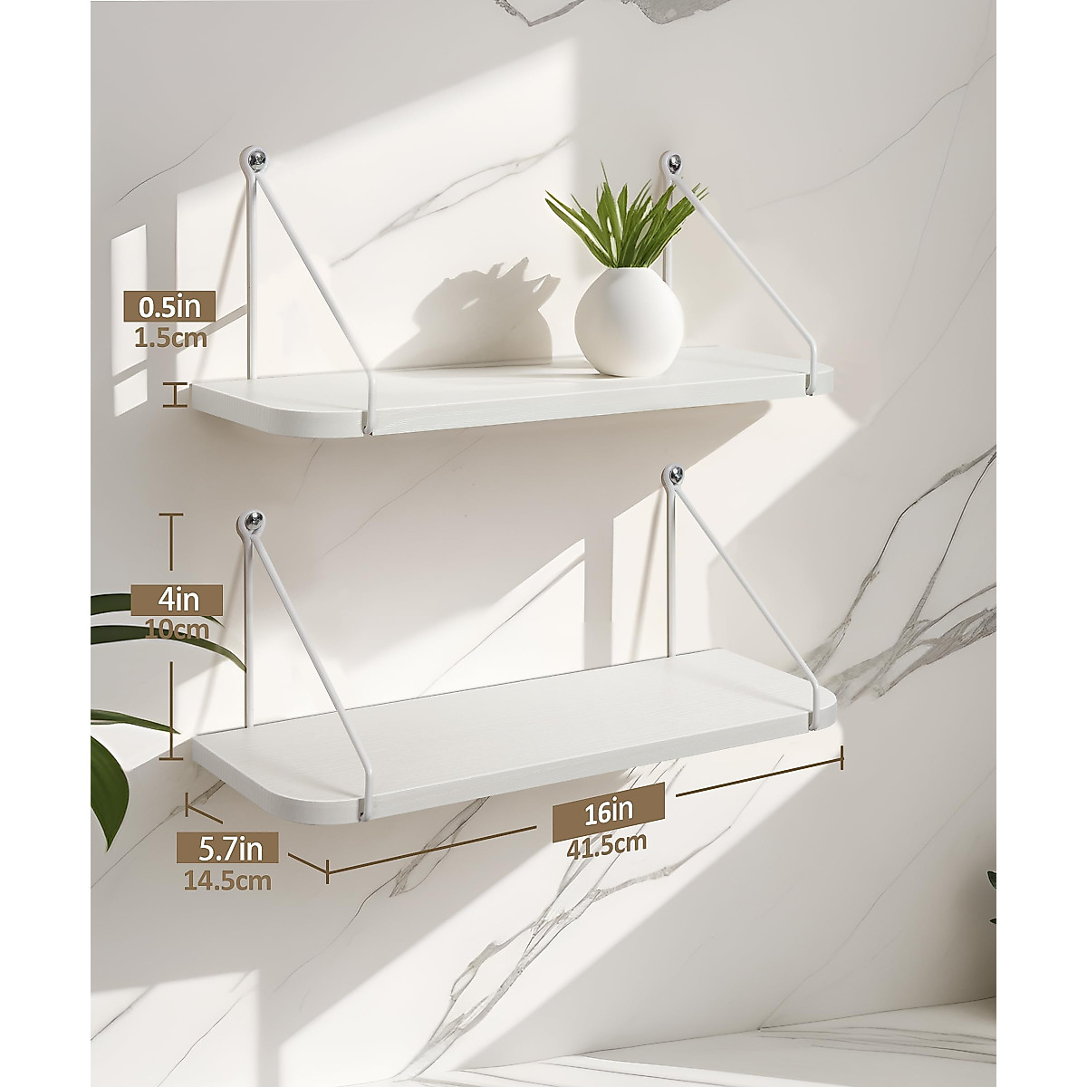 Afuly White Shelves for Wall, Floating Shelf Bathroom, Wall Mounted Shelves for Bedroom Living Room, Over Toilet Shelves Storage Display Organizer Modern Home Decor, 16inch Set of 2