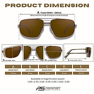 proSPORT Square Aviator Polarized Bifocal Sunglasses Gold Frame Brown Lens +3.00 Sunglasses for Men. Nearly Invisible Line Readers