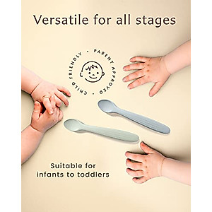 Willow + Sim Silicone Baby Feeding Spoons - BPA-Free, Non-Toxic, Soft & Gentle on Gums and Durable - Food-Grade Silicone Baby Spoons First Stage for Self Feeding 6 Months and Up (Sage/Sharkskin)