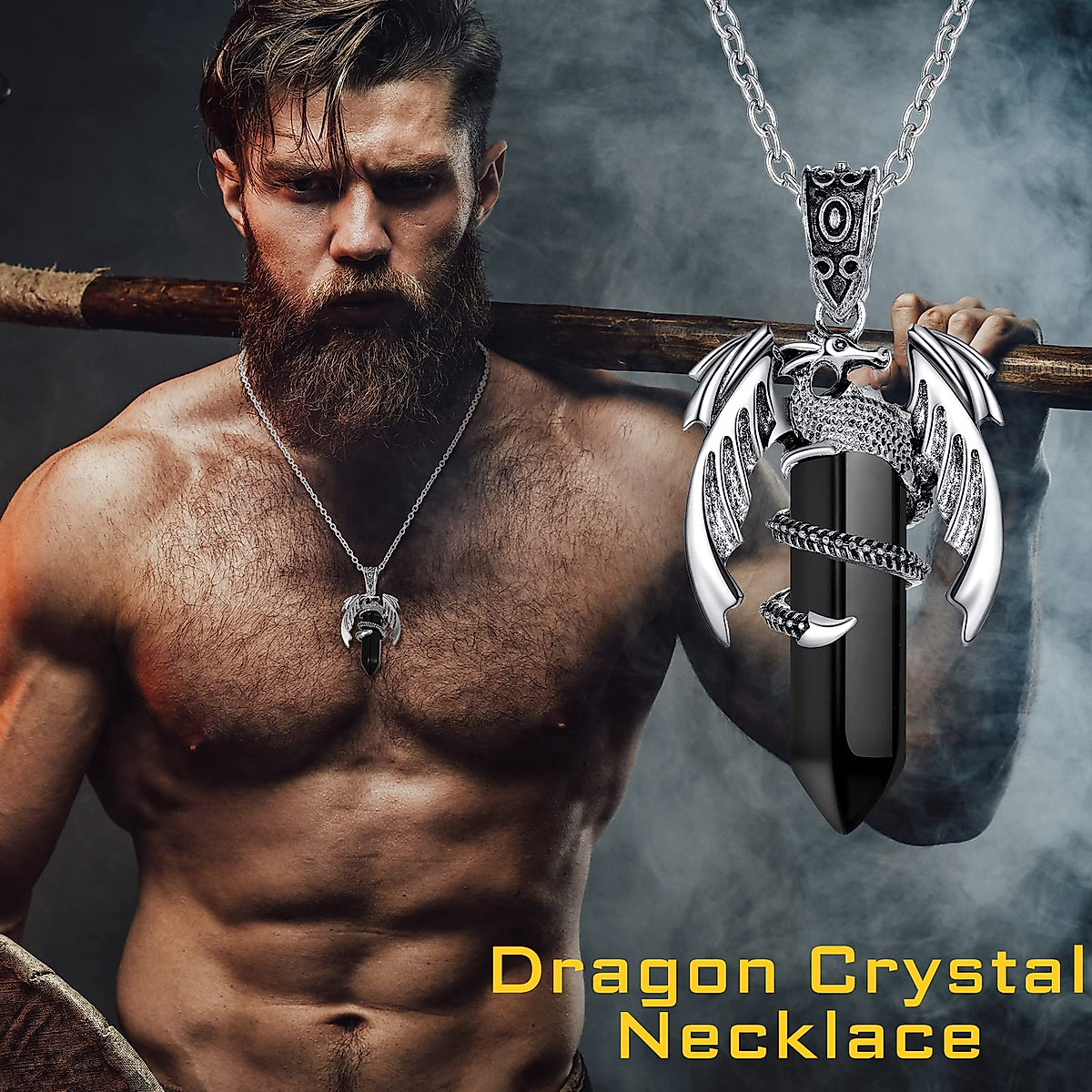 Yinkin 12 Pcs Dragon Necklace for Men Women Crystal Stone Necklace Dragon Wrapped Pendant Chakra Reiki Gemstone Necklace (Dragon, Hexagonal Stone)