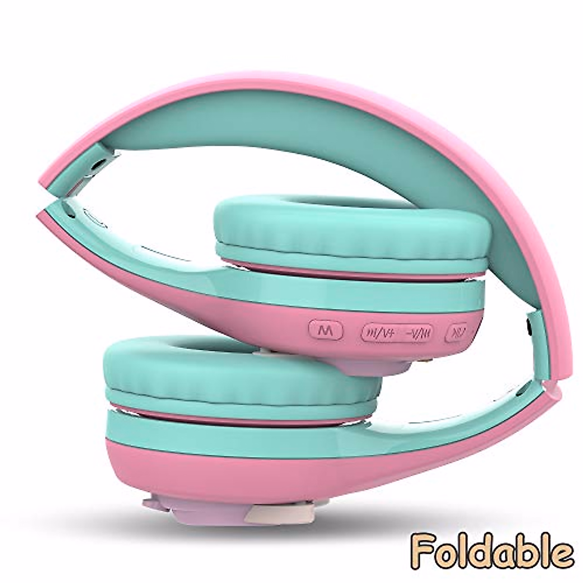 Riwbox Kids Headphones, CB-7S Cat Kids Toddler Headphones with LED Light, 75/85/95dB Volume Limited, Kids Bluetooth Headphones with Mic for School/Tablet/Girls (Pink)