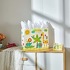 SUNCOLOR 16" Extra Large Gift Bag for Baby Shower with Tissue Paper (Animals)