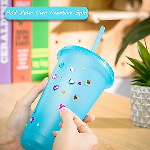 24 oz Cups with Lids and Straws Plastic Tumbler with Straw and Lid Glitter Tumbler Iced Coffee Cup Reusable Travel Mug Water Bottle for Smoothie Party Birthday(Cute Color,40 Pack)