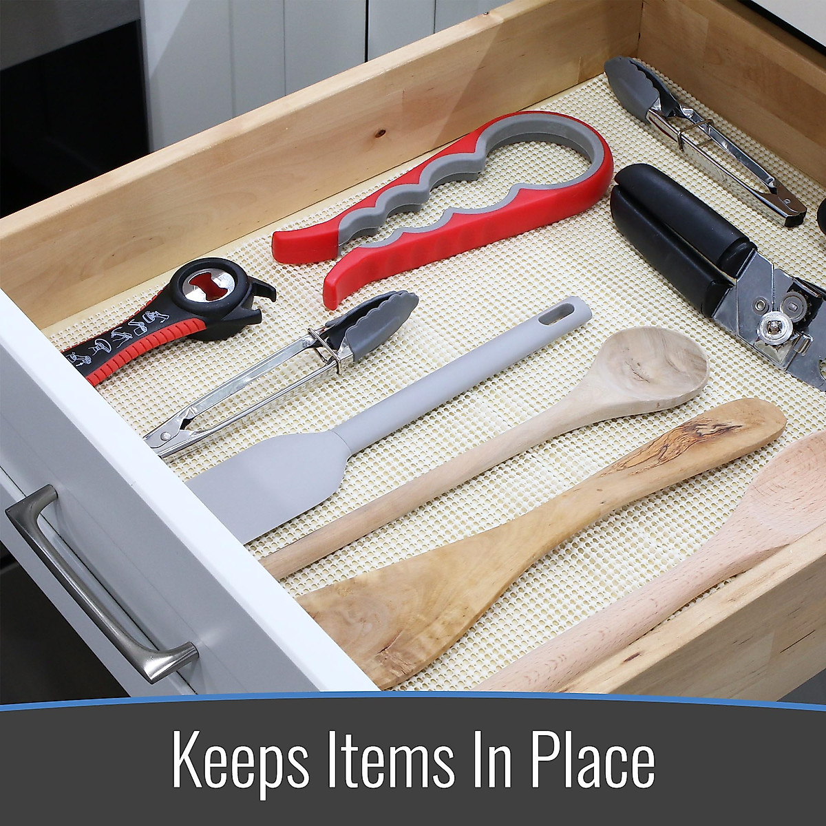 Handy Gourmet Non-Adhesive Cabinet, Drawer & Shelf Liners, Protects and Styles, Simple Installation, (4) Pre-Cut Sheets 10″ x 16″, Ribbed Texture, Beige