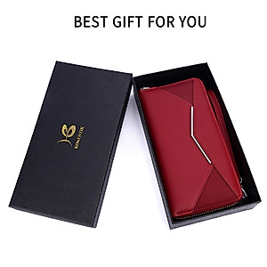 KOWENTIK Women Wallet Leather Zip Phone Clutch Large Travel Organizer Zipper Coin Purse Wristlet (Wallet tye1-Red)