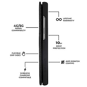 Case-Mate - LEATHER WALLET FOLIO - Case for Samsung Galaxy S20+ | S20 Plus - 5G Compatible - Holds 4 Cards + Cash - Black Leather