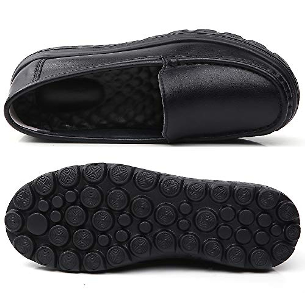 ZYEN Women's Nursing Shoes Comfortable Walking Slip On Nurse Restaurant Work Lightweight Leather Loafers 866 Black 39