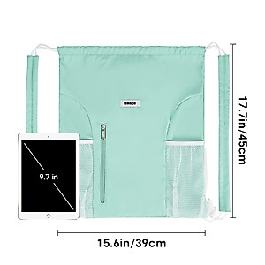 WANDF Drawstring Backpack with Shoulder Pad Sports Gym Backpack with Mesh Pocket String Bag for Women Men(Mint green)