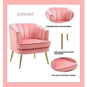 ZOBIDO Modern Accent Velvet Chairs Comfy Upholstered Vanity Chairs for Bedroom Armchair Dining Chairs with Golden Metal Legs Desk Chair Single Person sofafor Living Room(Peach Pink)
