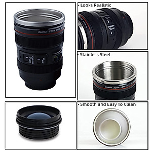 Camera Lens Coffee Mug, Cameras Lens Mug, Travel Coffee Photographers Mugs Stainless Steel Len Mug Interesting Custom Gifts for Women/Men (Black)