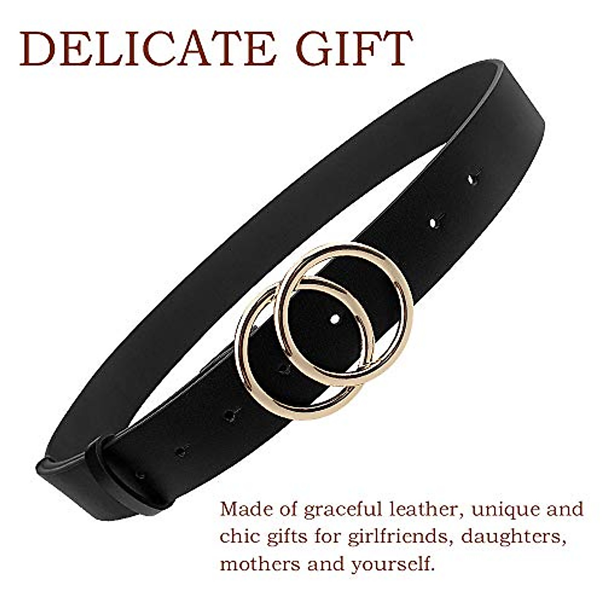 Udekit Women's Leather Belt Double O Ring Soft Faux Leather Waist Belt Medium Size (3 Pieces/Set)