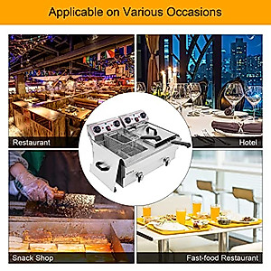 ROVSUN 24.9QT/ 23.6L Electric Deep Fryer w/Frying Baskets Timer Drains & Lids, Dual Tank Kitchen Countertop Commercial Frying Machine, Adjustable Temperature, 3400W 110V 60HZ