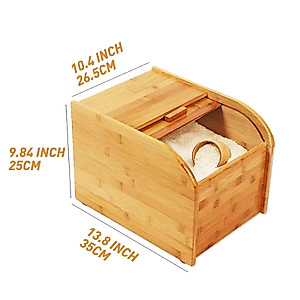 Wooden Rice Container Storage Rice Dispenser Rice Storage Containers with Sliding Lid and Measuring Cup ,Large Wooden Cereal Dispenser Bamboo Rice Dispenser for Dry Food in Home and Kitchen (Capacity:
