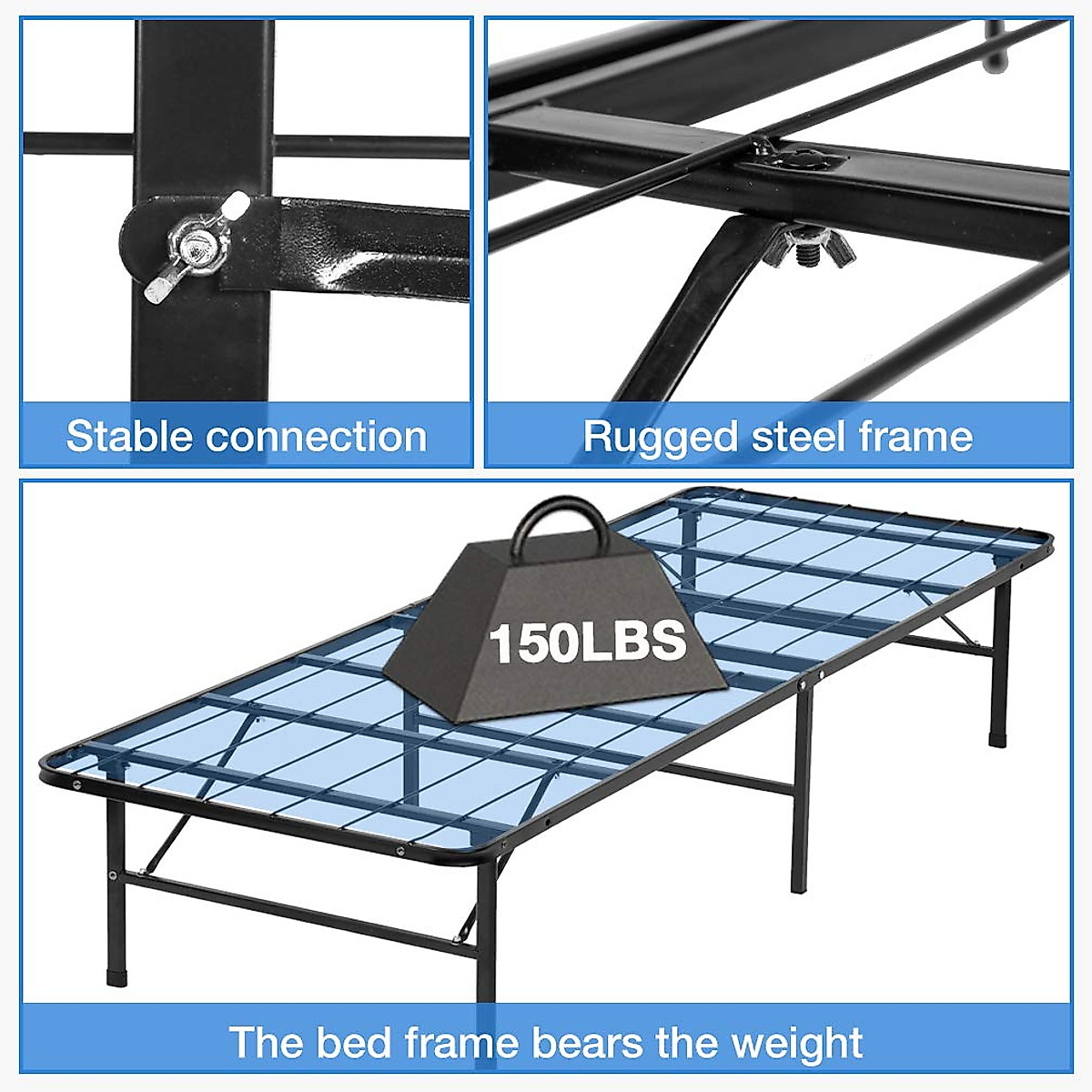Black Metal Bed Frame Platform Twin Size 14 Inch Heavy Duty Steel Box Spring Mattress Foundation with Storage