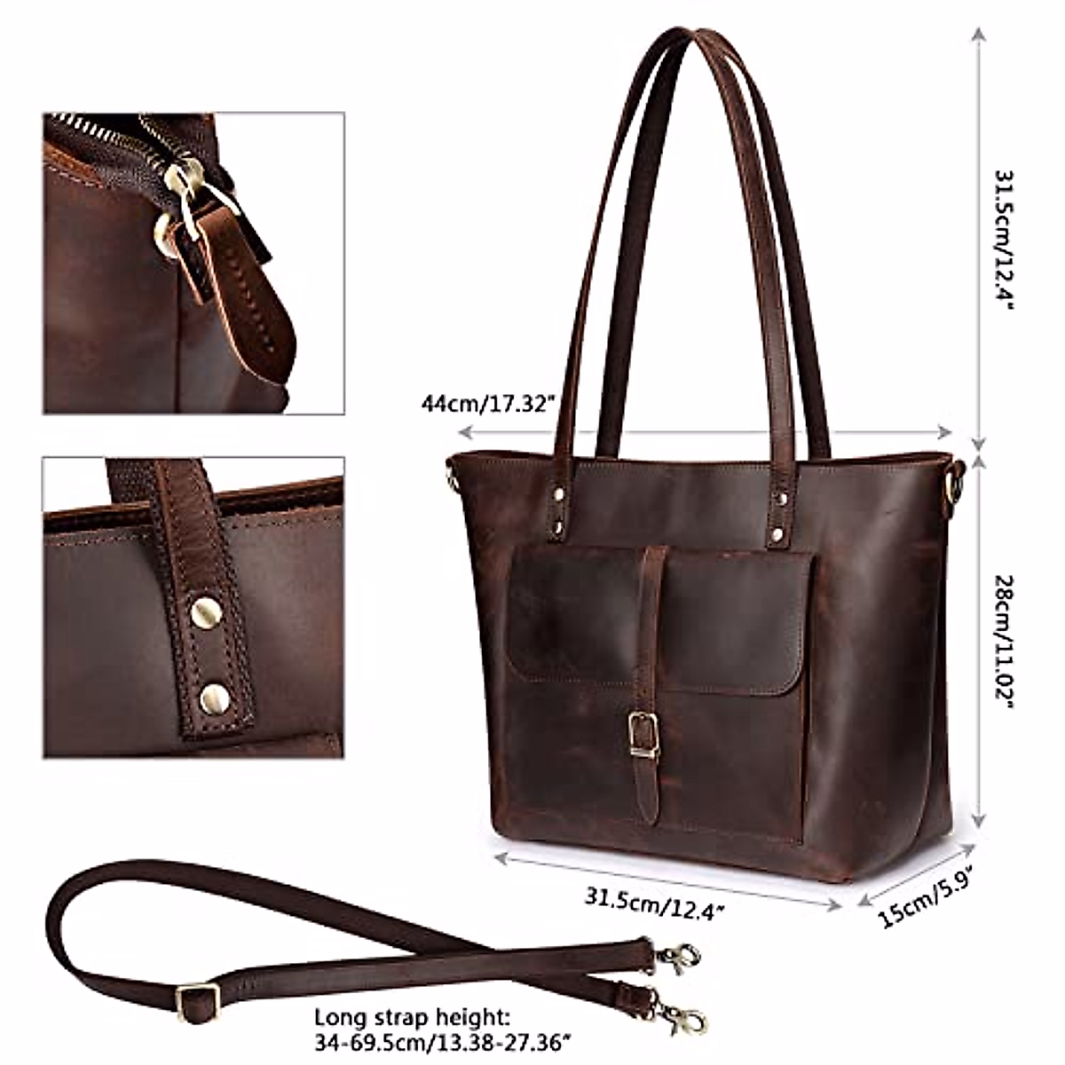 S-ZONE Women Vintage Genuine Leather Tote Bag Large Shoulder Purse Work Handbag