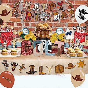 Cowboy Birthday Decorations, Wesrtern Horse Party Supplies with Cowboy Garland Happy Birthday Banner Cake Toppers Latex Balloons for Kids Boys Western Themed Birthday Party Decorations