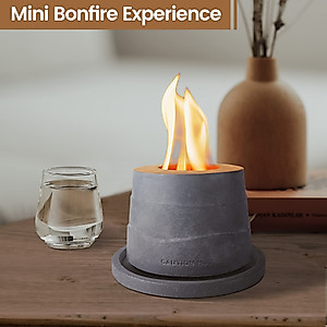 Kante 5.1 in. W Small Cake Portable Concrete Rubbing Alcohol Tabletop Fire Pit with Metal Extinguisher and 6 in. Dark Gray Base, Ethanol Fireplace, Indoor Outdoor Décor, Table Top Fire Pit Bowl Pot