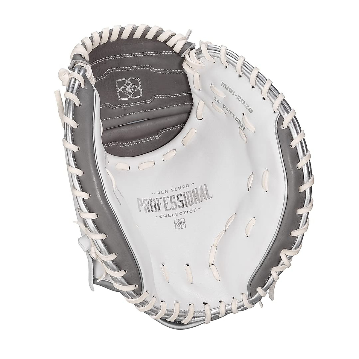 Easton | PROFESSIONAL COLLECTION SIGNATURE SERIES Fastpitch Softball Catcher's Glove | Jen Schroeder Model | 34" | 2-Piece Solid Web | Right Hand Throw | White / Grey