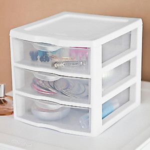 Sterilite 20738006 Small 3 Drawer Unit, White Frame with Clear Drawers, 6-Pack