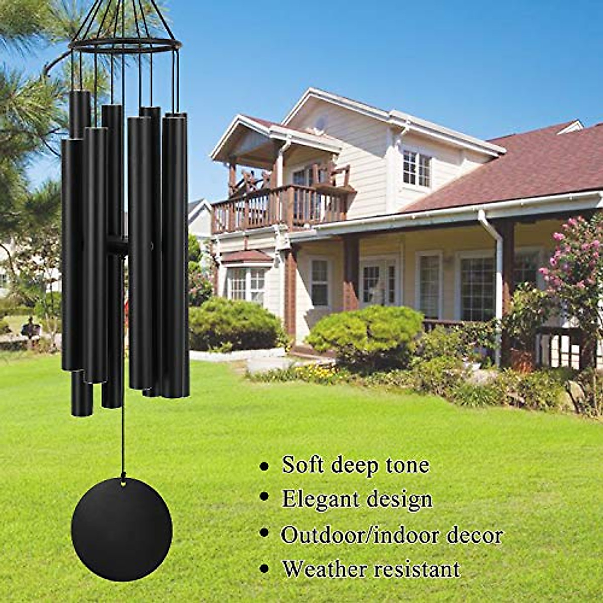 ASTARIN Large Wind Chimes for Outside(38 inch), Sympathy Wind Chimes Outdoor Clearance with 8 Aluminum Tuned Black Tubes, Memorial Wind Chimes Gift Decoration for Home, Garden,Patio,Backyard.