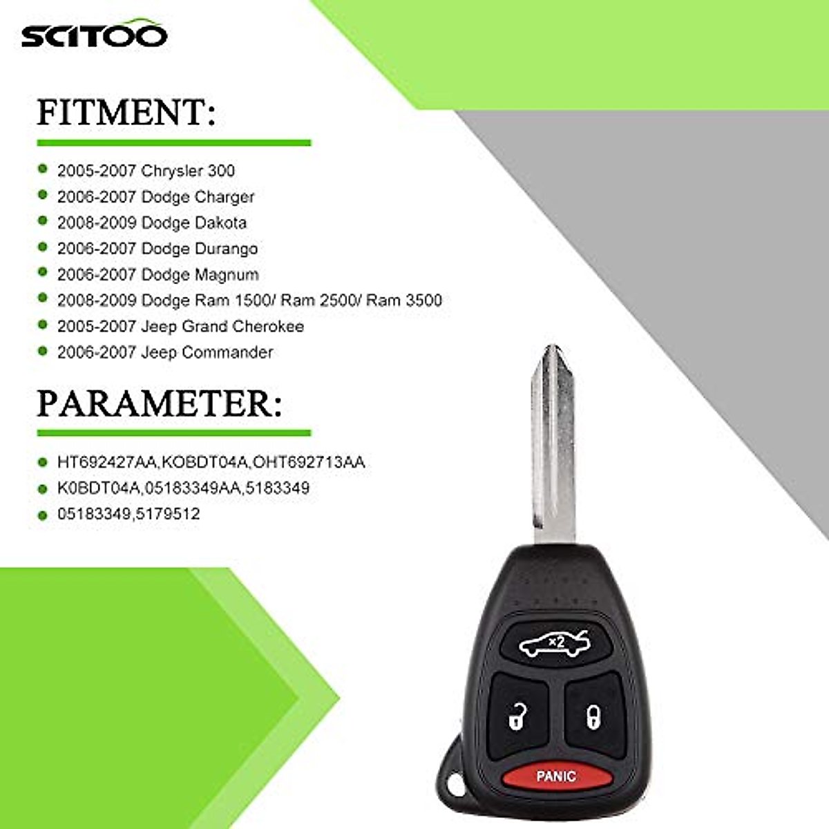 SCITOO Compatible with Keyless Shell, 2X Replacement Keyless Entry Remote Head Key Combo Fob Shell Case Transmitter Uncut Blade for Dodge for Jeep K0BDT04A