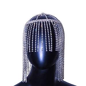 STONEFANS Tassel Rhinestone Cap Headpiece Flapper Crystal Head Chain Jewelry Belly Dance Wedding 1920s Hair Accessories for Women