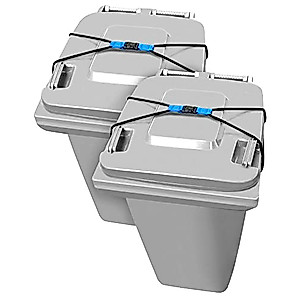 QWORK Trash Can Lock, 2 Pack Closed Garbage Lid Lock, for 30 - 50 Gallon Outdoor Trash Can, Bungee Cord Heavy Duty Animal Proof Trash Lid Lock for Dogs, Bears, Raccoons, Opossums