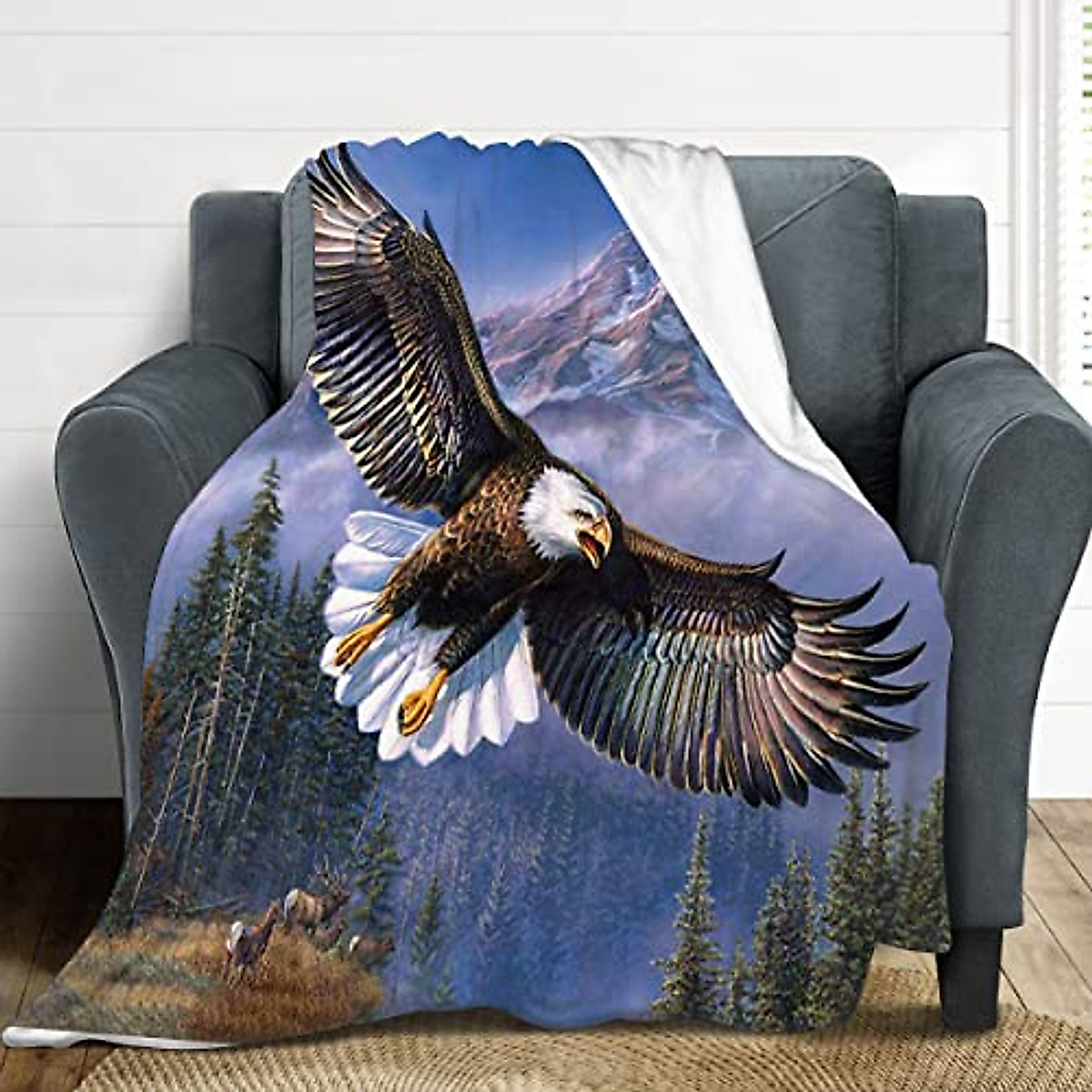 Bald Eagle Blanket American Eagle Decor Throw Blanket Bald Eagle Blanket Gifts for Men Super Warm Soft Plush Lightweight Fleece Flannel Blanket Winter Couch Bedding Blanket for Kids Adults 40"x50"