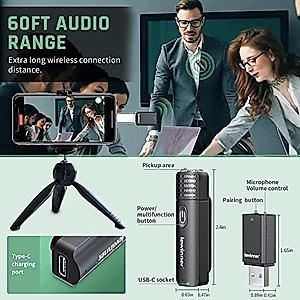 Lewinner Wireless Lavalier Microphone for Computer, iPhone, iPad, Android, Laptop, Speaker, 48KHz Plug & Play Lapel Mic for YouTube, Facebook, TikTok, Vlog, Zoom - Noise Reduction/Auto Sync