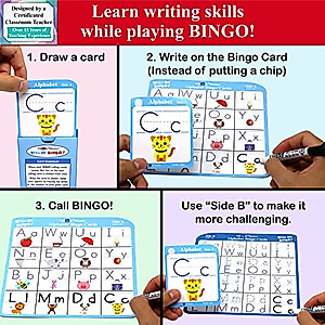 Think2Master Bingo & Flashcards. Alphabet, Numbers, Words (PreK, Kindergarten, 1st) Claim Squares By Writing On The Card. Educational Game for Families, Home School & Classrooms. Learn To Read & Write