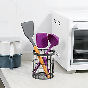 Black Kitchen Utensil Holder for Countertop, Metal Wire Kitchen Utensils Crock for Counter Organizer, Matte Spatula Holder for Cooking Storage 4.4 * 5.4 IN