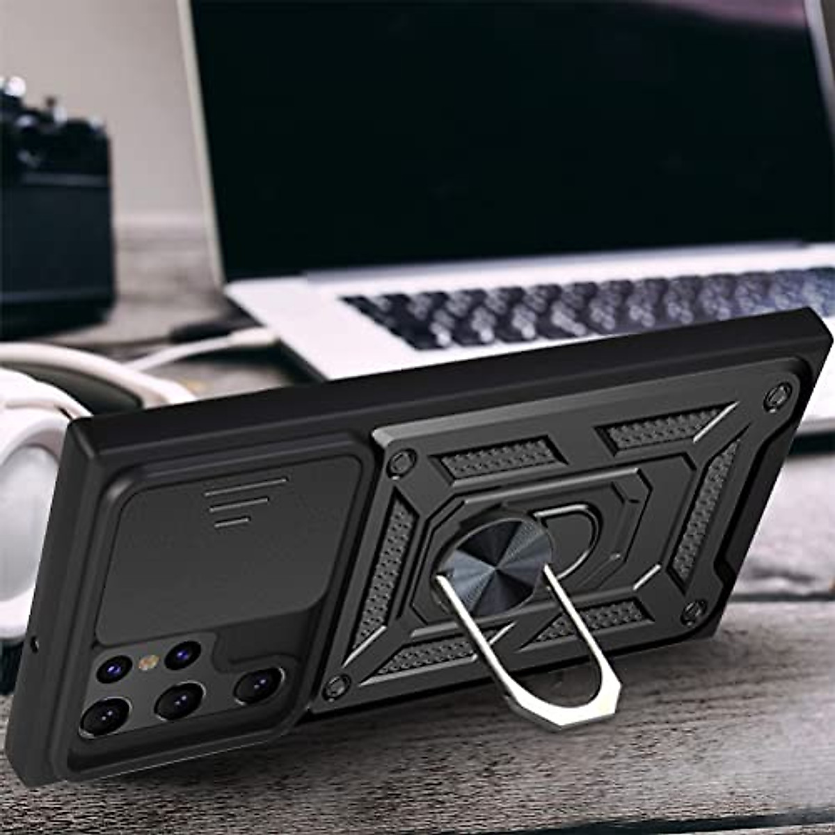 Hokwep for Samsung Galaxy S23 Ultra Case, S23 Ultra 6.8 inch Case with Slide Camera Cover, Built-in 360° Rotate Ring Kickstand, Shockproof Rugged Protective Cover Case for Galaxy S23 Ultra 5G (Red)