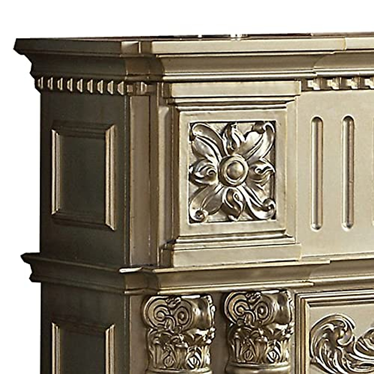 Benjara Jess 59 Inch Classical Electric Fireplace, Carved, Remote, Timer, Gold