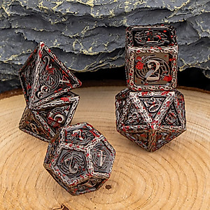 D&D Dice Set for Dungeons and Dragons, RUNFNG 7PCS Metal DND Dice Set D20 D12 D10 D8 D6 D4 D%, Blood Spatter D and D Polyhedral Dice Set for RPG Role Playing Table Game, Warhammer with Gift Box…