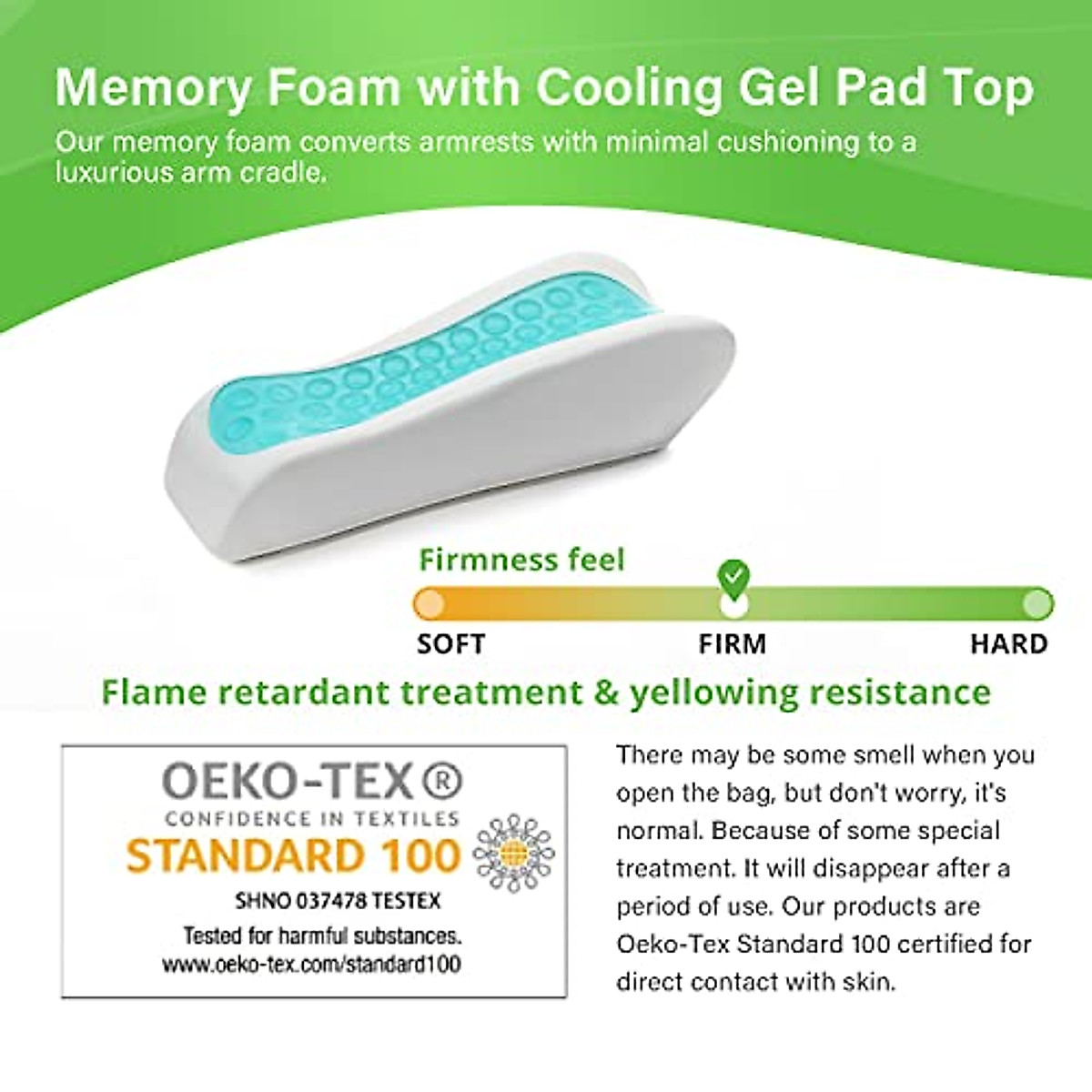 LargeLeaf Chair Ergonomic Armrest Cooling Gel Pads Elbow Pillow Pressure Relief Office Chair Gaming Chair armrest with Memory Foam armrest Pads 2-Piece Set of Chair (Gel+ Memory Foam)