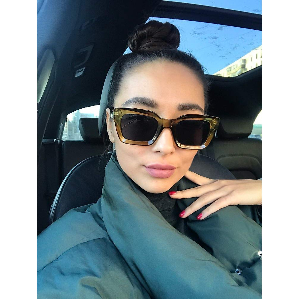 FEISEDY Classic Women Sunglasses Fashion Thick Square Sun Glasses Chunky Frame UV400 B2471