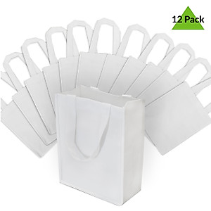 Wedding Gift Bags - 12 Pack Reusable Shopping Bags with Handles, Small White Fabric Cloth Bags for Shopping, Gifts, Groceries, Merchandise, Events, Parties, Take-Out, Retail Stores, Bulk - 8x4x10