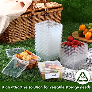 Blushtier 50 Sets 12 oz Square Deli Containers with Lids Stackable Plastic Freezer Food Storage Clear Dessert Containers with Freezer Labels for Takeout Meal Prep Storage, Microwave and Freezer Safe