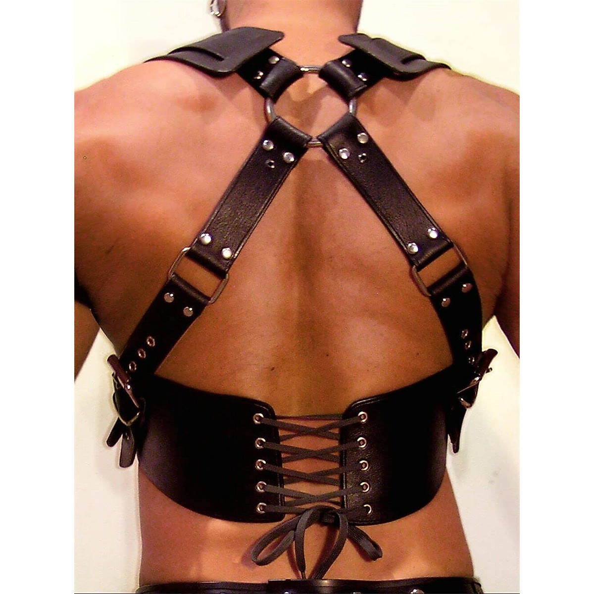 MEACOBRY Men's Faux Leather Body Chest Harness Adjustable Punk Belt Shoulder Straps with Buckle for Party Cosplay Costume