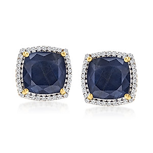 Ross-Simons 7.75 ct. t.w. Sapphire and .27 ct. t.w. Diamond Stud Earrings in 14kt Yellow Gold