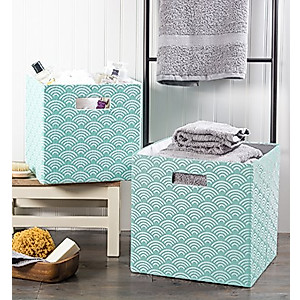 DII Collapsible Hard Sided Bin, Waves, Aqua, Large