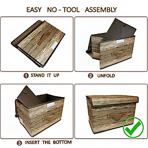 KaleaBoutique KB Foldable Storage Bins with Lids Fabric Collapsible Stacking Boxes, Closet Organizers Storage, Laundry Room Bins, Office Home Storage Bins (Set of 5 Bins, Reclaimed Wood)