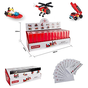 DESOOA Mini Building Blocks Fire Truck Sets, 12 Boxes STEM Mini Building Toys with Construction Trucks Fire Trucks Police Cars Plane for Boys Girls Birthday