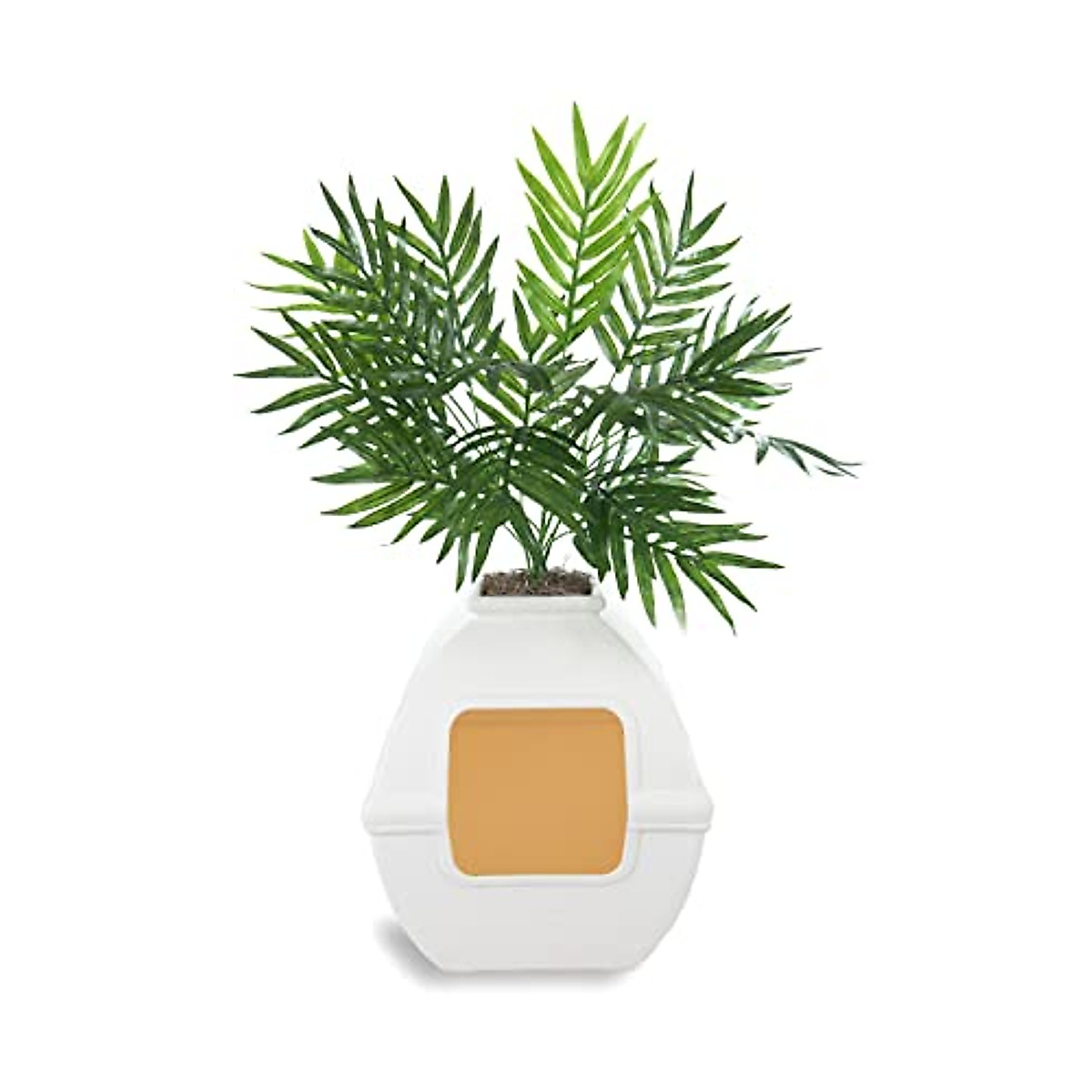 Good Pet Stuff, The Courtyard Hidden Litter Box, Artificial Plants & Enclosed Square Cat Planter Litter Box, Vented & Odor Filter, Easy to Clean, White Birch